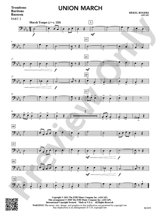 Union March: Part 2 - Trombone / Euphonium / Bassoon: Part 2 - Trombone ...