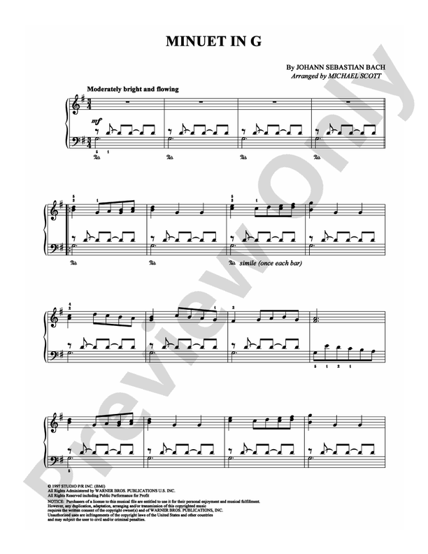 Minuet In G: Piano: Johann Sebastian Bach - Digital Sheet Music Download