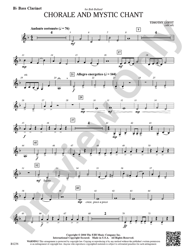 Chorale and Mystic Chant: B-flat Bass Clarinet: B-flat Bass Clarinet ...
