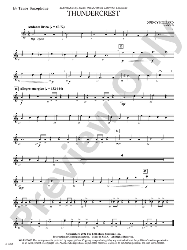 Thundercrest: B-flat Tenor Saxophone: B-flat Tenor Saxophone Part: Quincy C. Hilliard - Digital ...