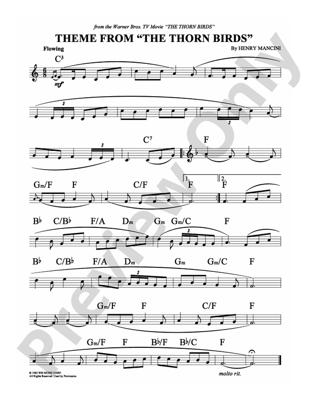 The Thorn Birds Theme Lead Sheet Henry Mancini Digital Sheet Music