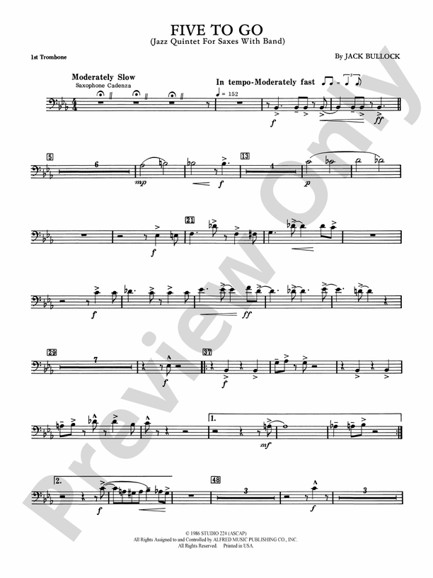 Five to Go: 1st Trombone: 1st Trombone Part - Digital Sheet Music Download