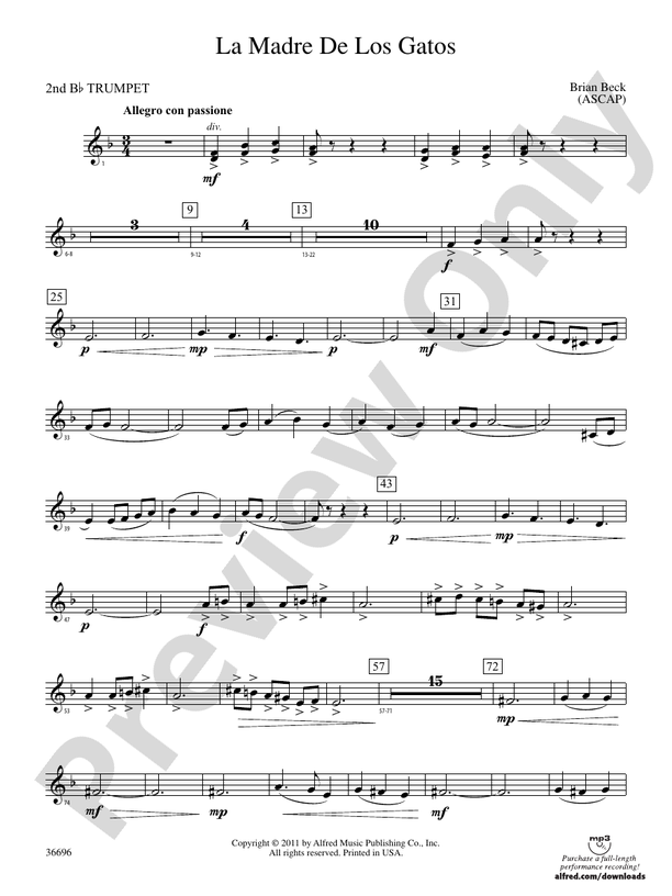 La Madre de los Gatos: 2nd B-flat Trumpet: 2nd B-flat Trumpet Part ...