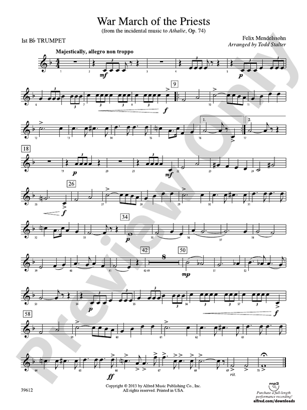 War March of the Priests: 1st B-flat Trumpet: 1st B-flat Trumpet Part - Digital Sheet Music Download