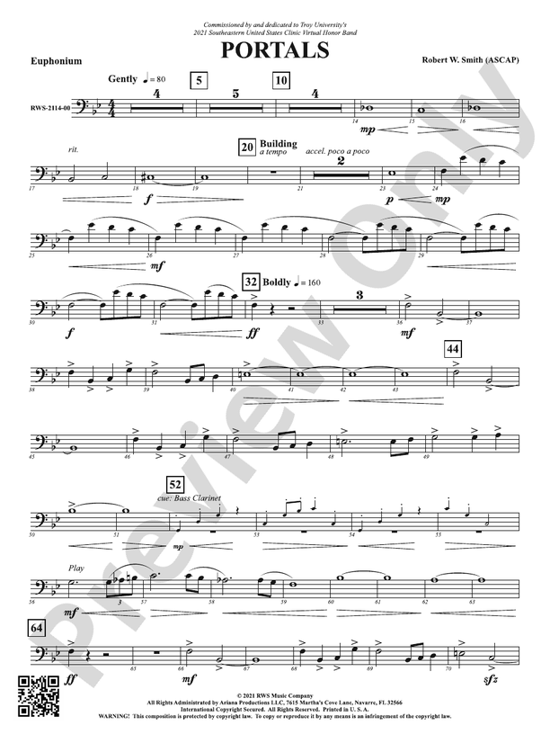 Portals: Baritone B.C.: Baritone B.C. Part: Robert W. Smith - Digital Sheet Music Download