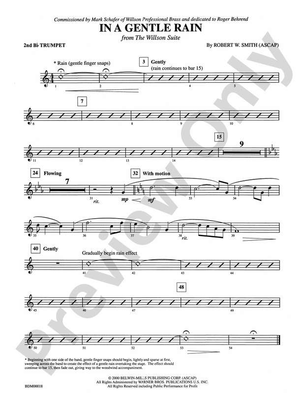In a Gentle Rain: 2nd B-flat Trumpet: 2nd B-flat Trumpet Part - Digital Sheet Music Download