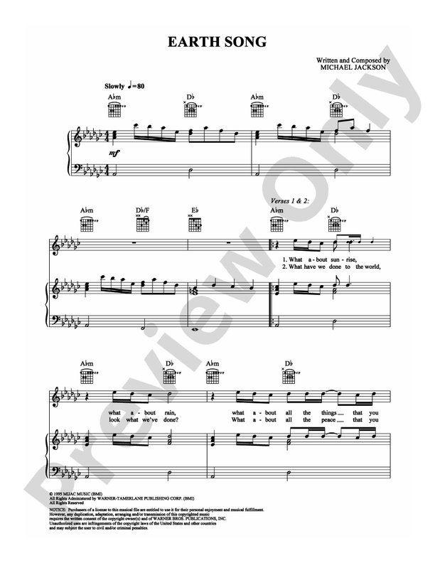 Earth Song: Piano/Vocal/Chords: Michael Jackson - Digital Sheet Music ...