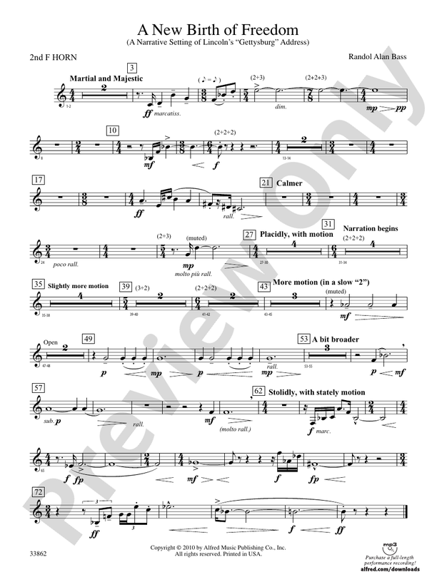 A New Birth of Freedom: 2nd F Horn: 2nd F Horn Part - Digital Sheet ...