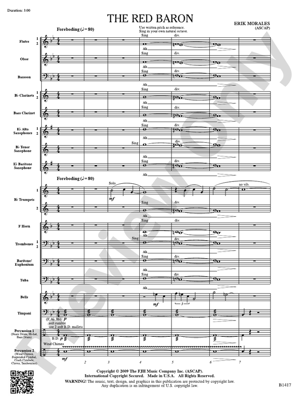 The Red Baron: Score: Concert Band Score: Erik Morales - Digital Sheet ...