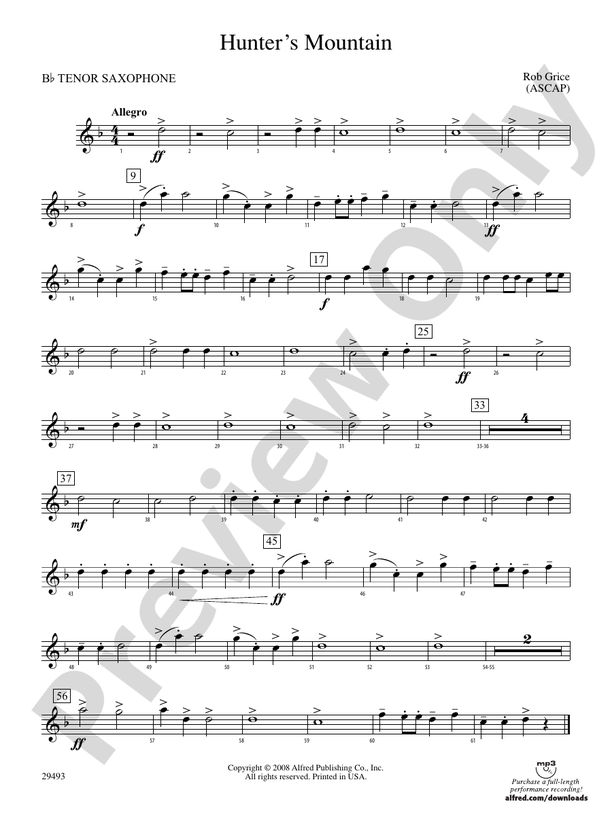 Hunter's Mountain: B-flat Tenor Saxophone: B-flat Tenor Saxophone Part ...