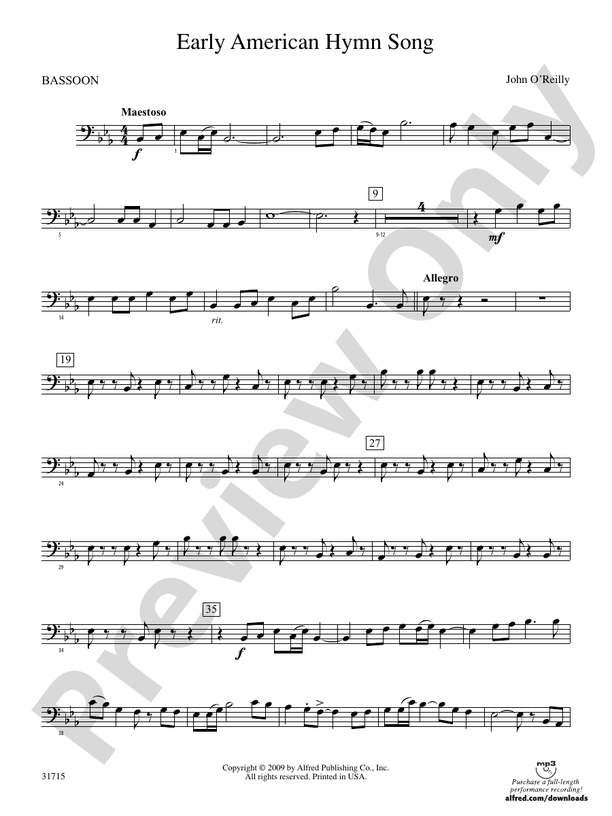 Early American Hymn Song: Bassoon: Bassoon Part - Digital Sheet Music ...