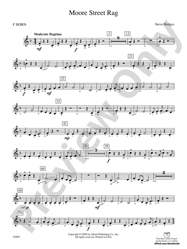 Moore Street Rag: 1st F Horn: 1st F Horn Part - Digital Sheet Music ...