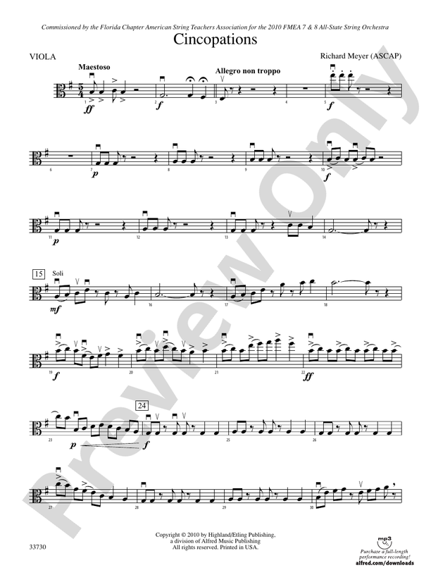 Cincopations: Viola: Viola Part - Digital Sheet Music Download