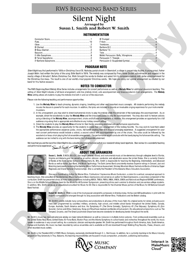 Silent Night - Melody Mine: Score: Concert Band Score - Digital Sheet ...