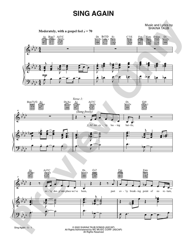 Sing Again: Piano: Shaina Taub - Digital Sheet Music Download