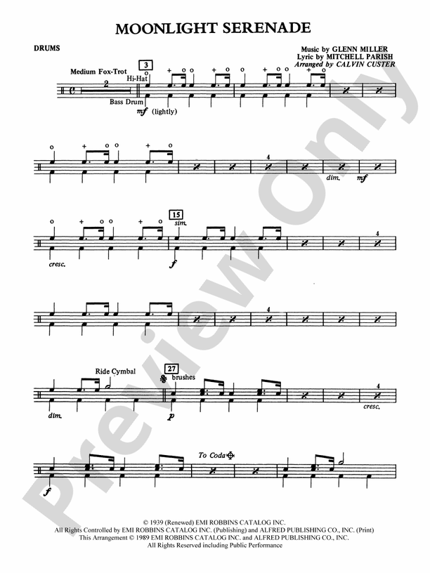 Moonlight Serenade: Drums: Drums Part - Digital Sheet Music Download