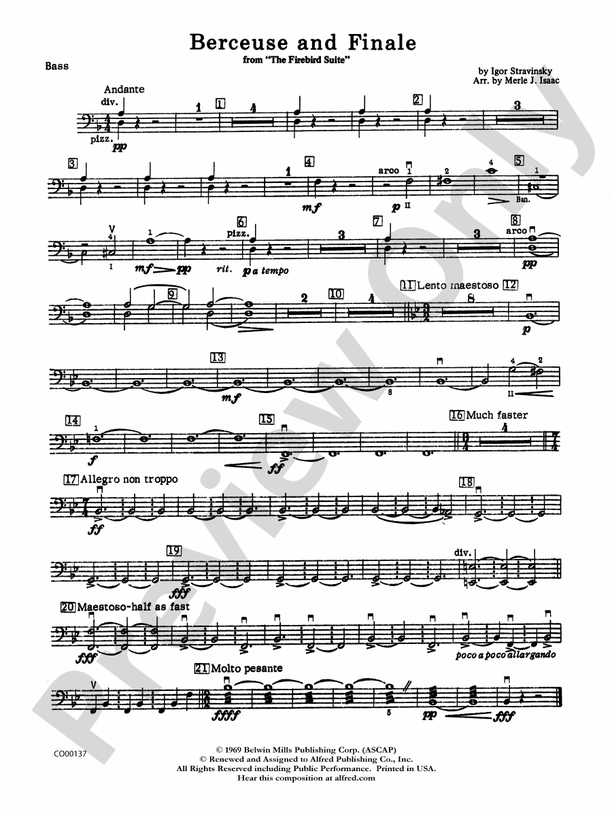 Berceuse and Finale (from the Firebird Suite): String Bass: String Bass ...
