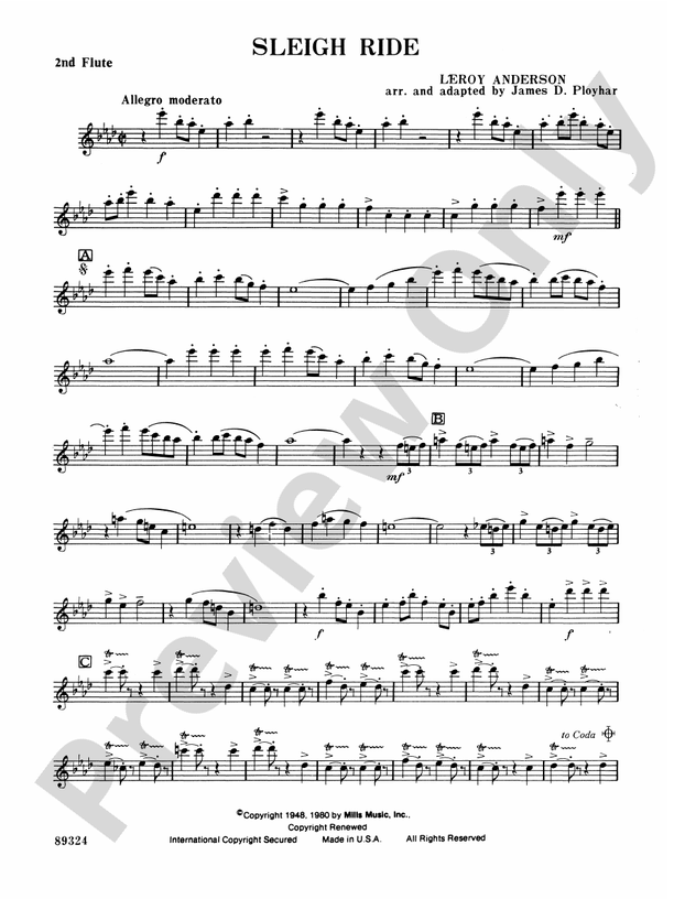 Sleigh Ride: 2nd Flute: 2nd Flute Part - Digital Sheet Music Download