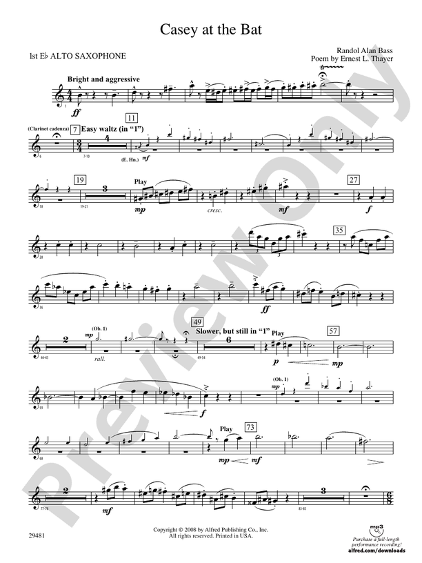 Casey at the Bat: E-flat Alto Saxophone: E-flat Alto Saxophone Part ...