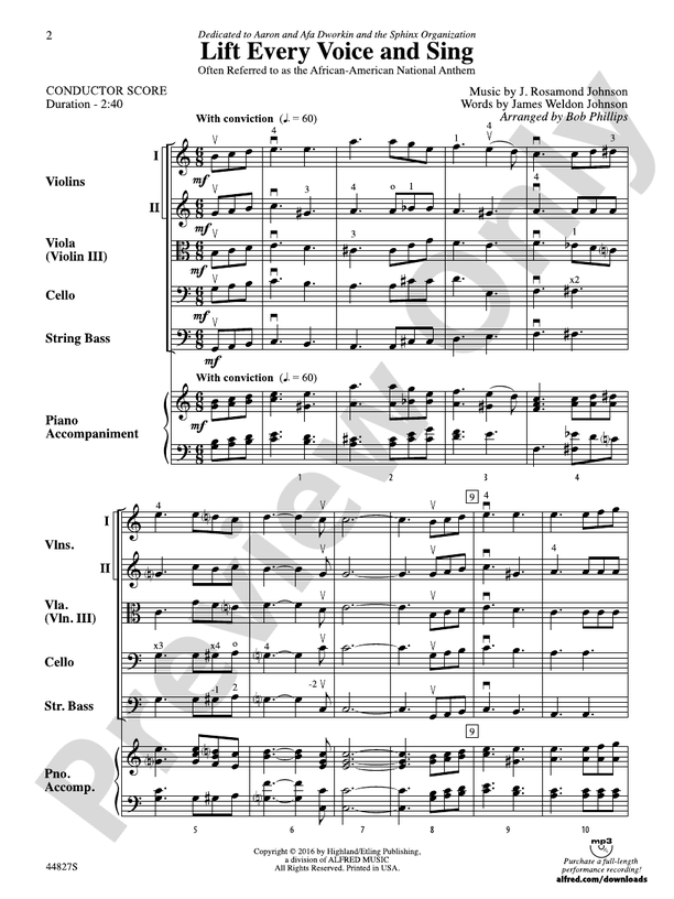 Lift Every Voice and Sing: Score: String Orchestra Score - Digital ...
