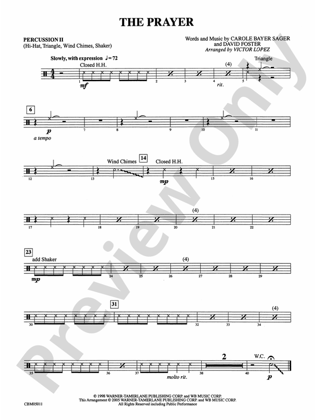 The Prayer: 2nd Percussion: 2nd Percussion Part - Digital Sheet Music ...