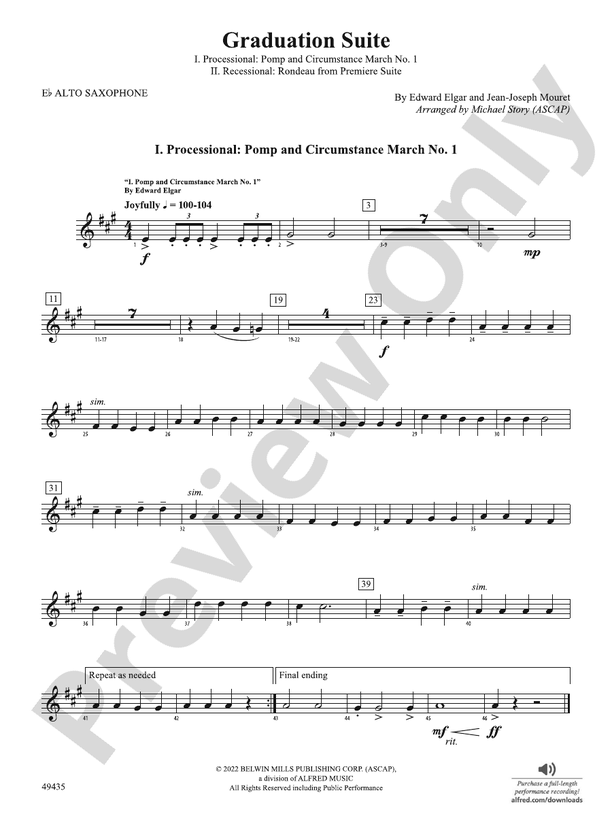 Graduation Suite: E-flat Alto Saxophone: E-flat Alto Saxophone Part ...