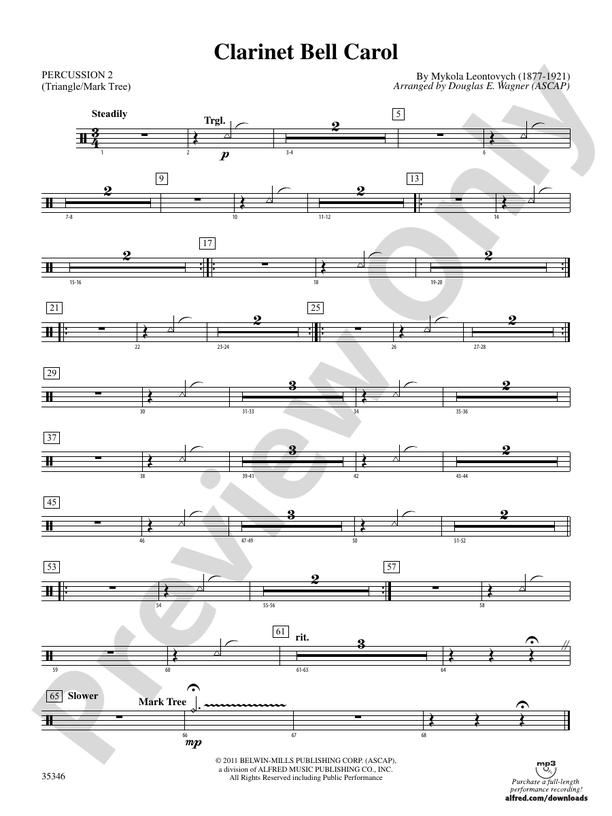Clarinet Bell Carol: 2nd Percussion: 2nd Percussion Part - Digital ...