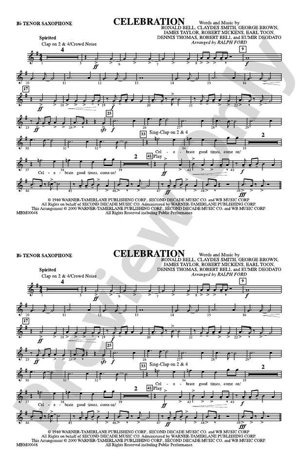 Celebration B Flat Tenor Saxophone B Flat Tenor Saxophone Part