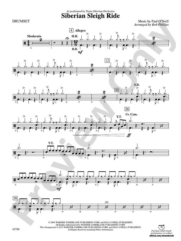 Siberian Sleigh Ride: Drums: Drums Part - Digital Sheet Music Download