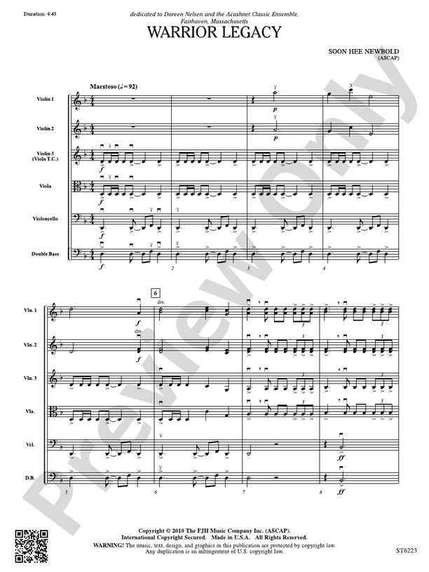 Warrior Legacy: Score: String Orchestra Score: Soon Hee Newbold ...