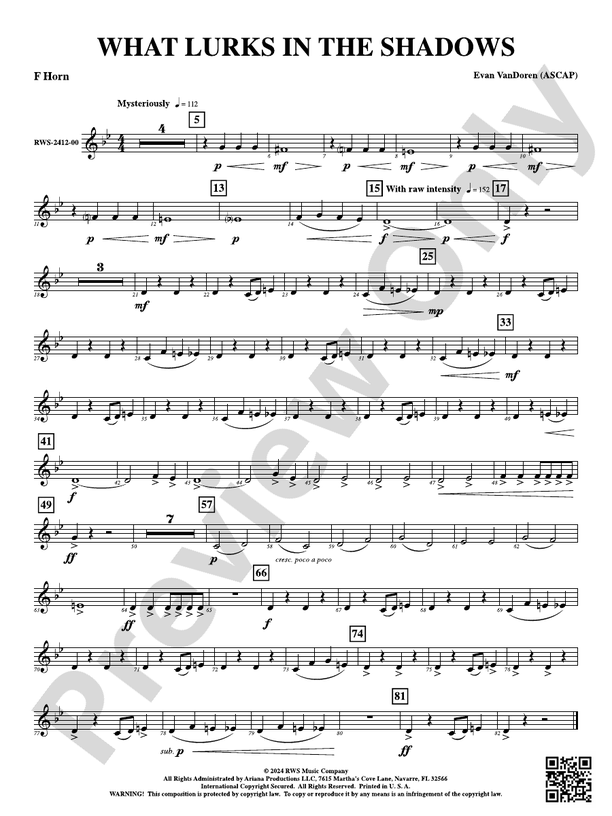 What Lurks in the Shadows: 1st F Horn: 1st F Horn Part: Evan VanDoren ...