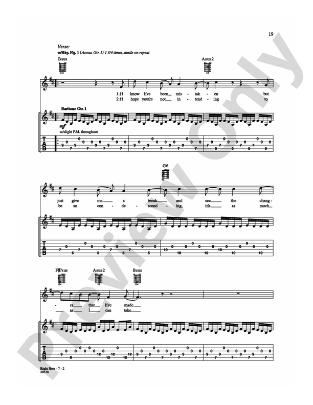 Right Here: Guitar TAB: Staind - Digital Sheet Music Download