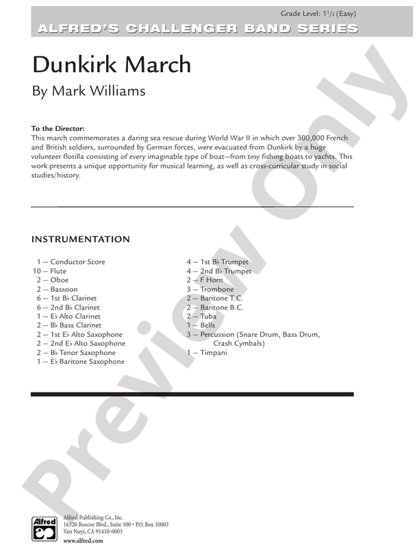 Dunkirk March: Concert Band Conductor Score & Parts: Mark Williams ...