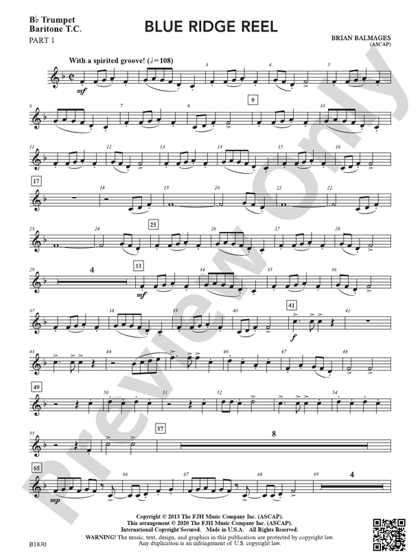 Blue Ridge Reel: Part 1 Trumpet / Baritone T.C.: Part 1 Trumpet ...