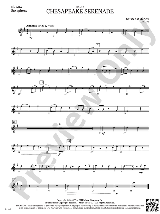 Chesapeake Serenade: E-flat Alto Saxophone: E-flat Alto Saxophone Part: Brian Balmages - Digital ...