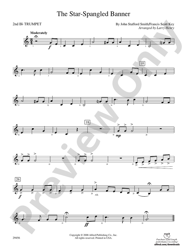 The Star-Spangled Banner: 2nd B-flat Trumpet: 2nd B-flat Trumpet Part - Digital Sheet Music Download