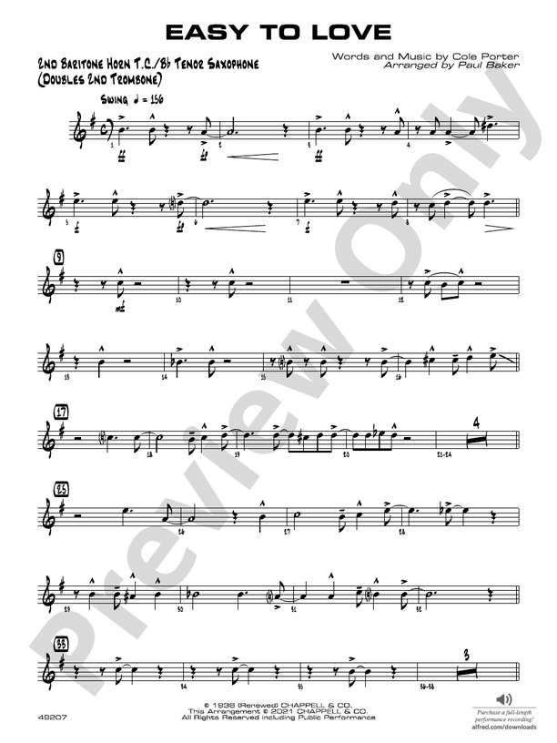Easy to Love: 2nd Baritone T.C.: 2nd Baritone T.C. Part - Digital Sheet Music Download