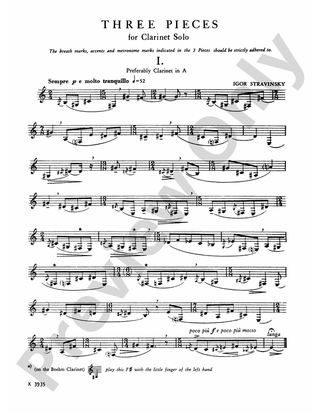 Stravinsky: Three Pieces: Clarinet Part(s): Igor Stravinsky - Digital ...
