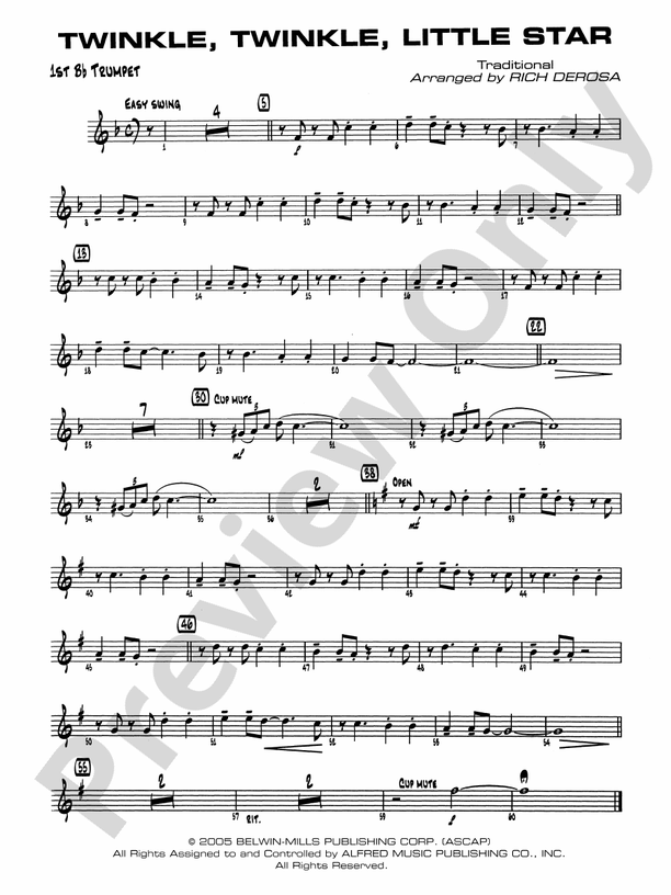 Twinkle, Twinkle Little Star: 1st B-flat Trumpet: 1st B-flat Trumpet ...