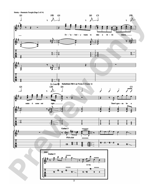 Heartache Tonight: Guitar TAB: Eagles - Digital Sheet Music Download