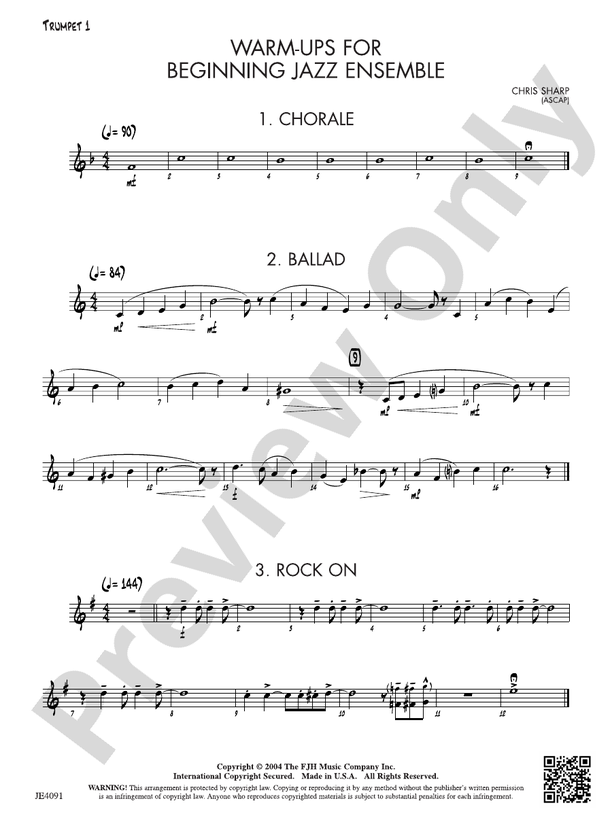 Warm-ups for Beginning Jazz Ensemble: Trumpet 1: Trumpet 1 Part: Chris ...