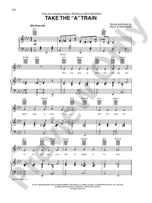 Take the "A" Train: Piano/Vocal/Guitar: Billy Strayhorn - Digital Sheet Music Download