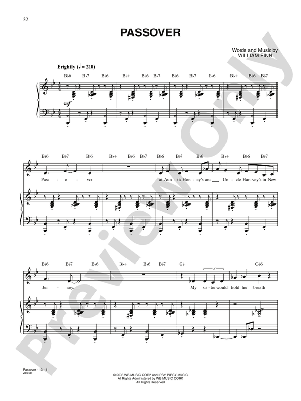 Passover (from "Elegies: A Song Cycle"): Piano/Vocal/Chords: William Finn - Digital Sheet Music ...