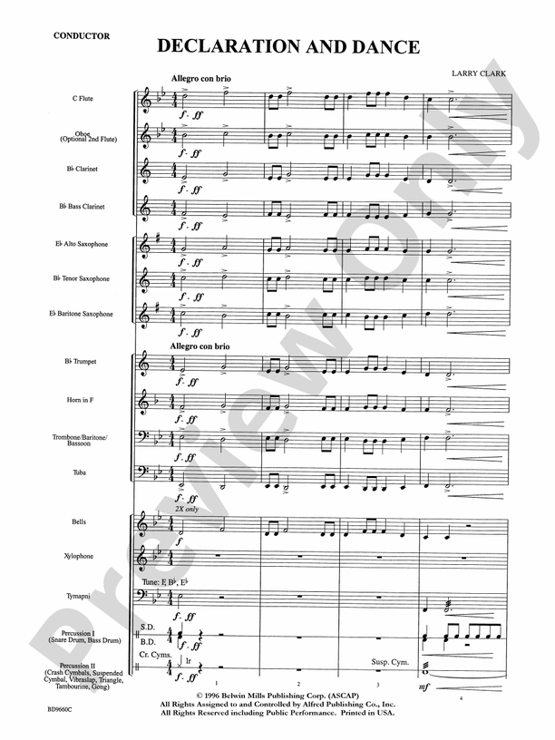 Declaration and Dance: Concert Band Conductor Score & Parts: Larry ...