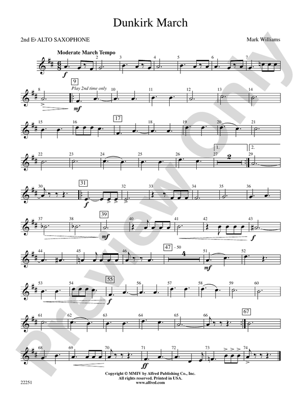 Dunkirk March: 2nd E-flat Alto Saxophone: 2nd E-flat Alto Saxophone Part - Digital Sheet Music ...