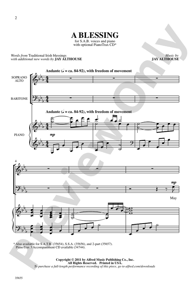 A Blessing: SAB Choral Octavo: Jay Althouse - Digital Sheet Music Download