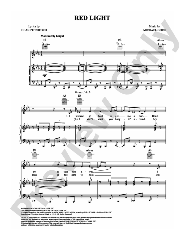 Red Light: Piano/Vocal/Chords: Michael Gore - Digital Sheet Music Download