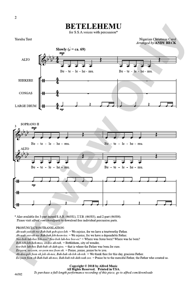 Betelehemu: SSA Choral Octavo - Digital Sheet Music Download