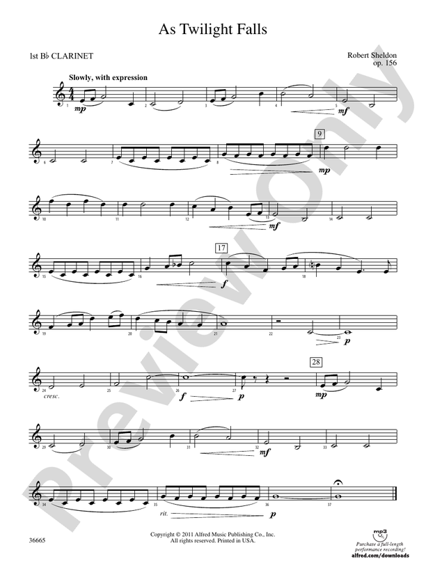As Twilight Falls: 1st B-flat Clarinet: 1st B-flat Clarinet Part - Digital Sheet Music Download