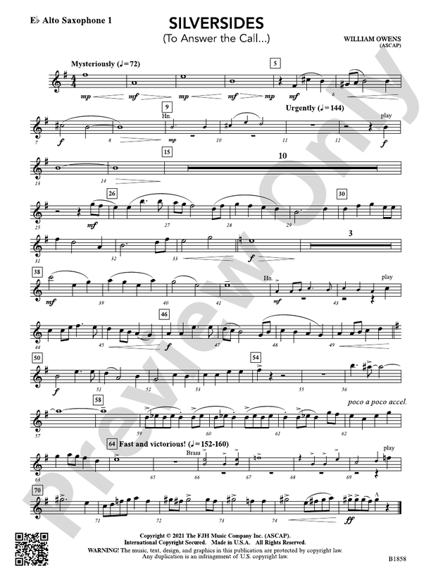 Silversides: E-flat Alto Saxophone 1: E-flat Alto Saxophone 1 Part ...